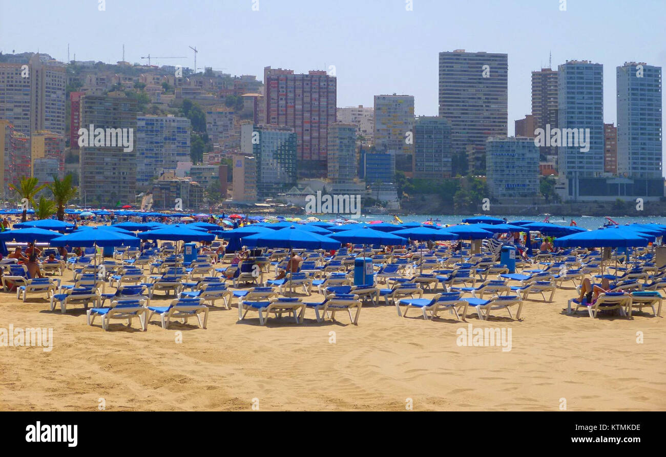 Benidorm Playa de Poniente, located in Benidorm, Spain, is a popular ...
