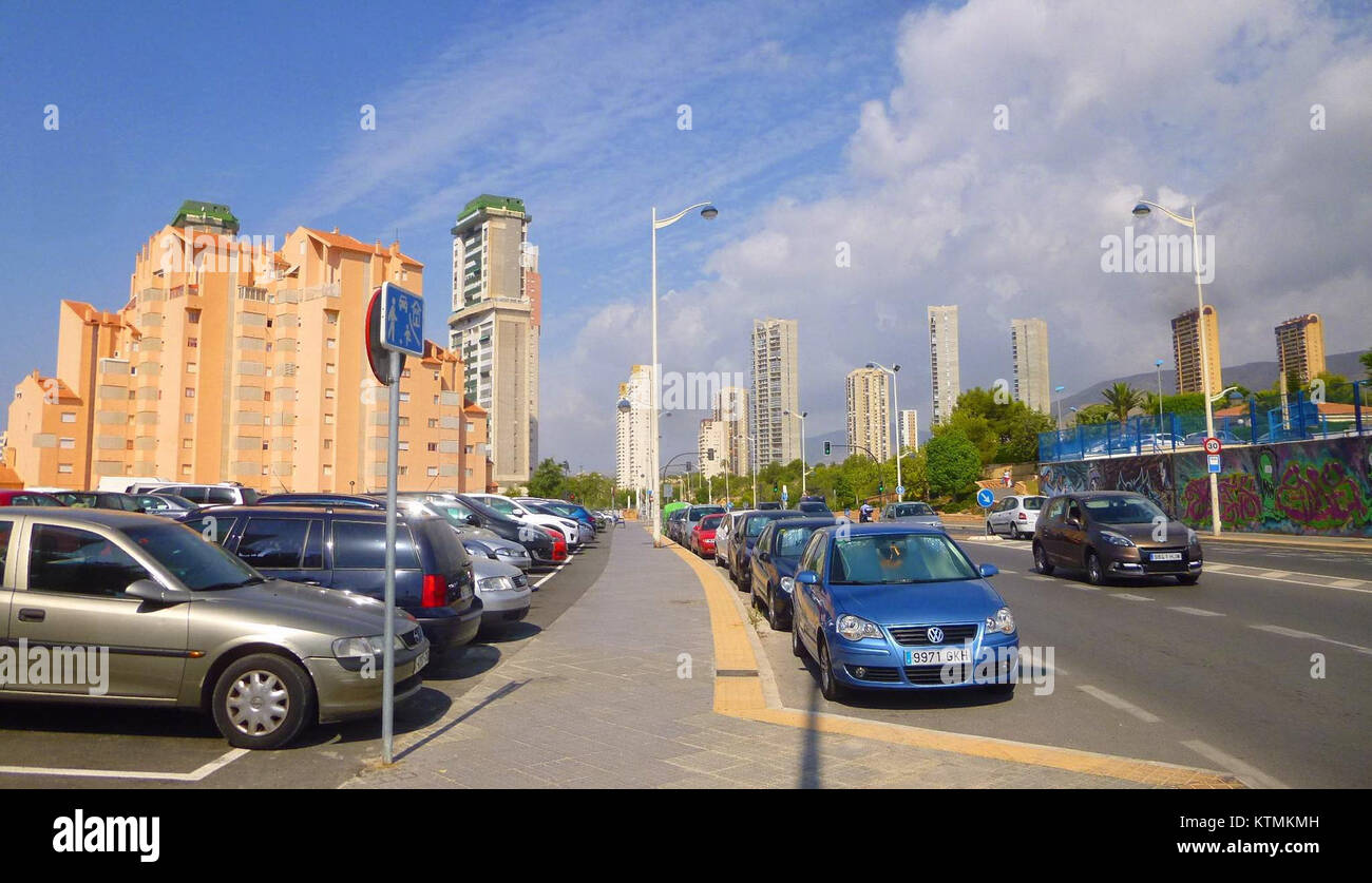 A scenic view of the urban skyline of Benidorm, Spain, showcasing the ...