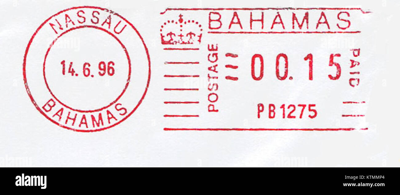 This image features a Bahamian postage stamp, part of a series issued ...