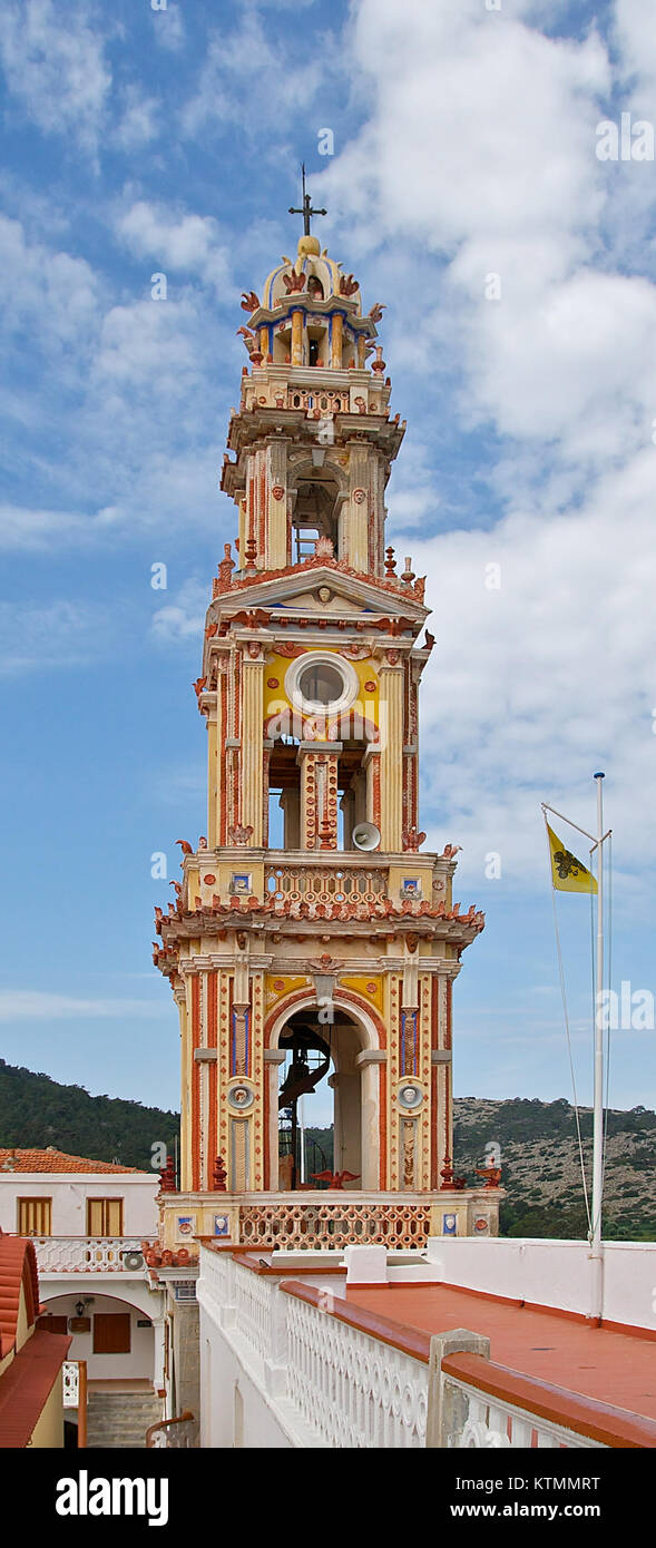 The Bell Tower of the Monastery of Panormitis, located on the Greek ...