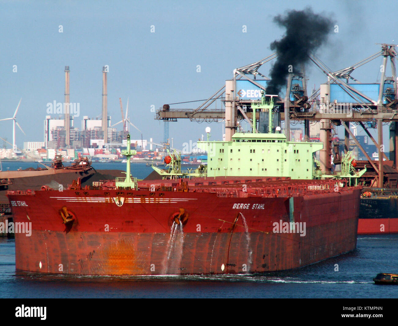 The *Berge Stahl*, a large bulk carrier, docks at the Port of Rotterdam ...