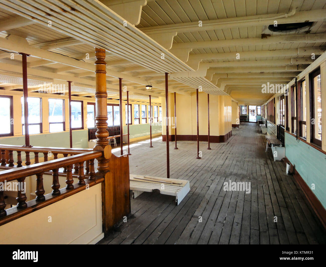 The internal upper deck of the Baragoola, a historic ferry, showcases ...