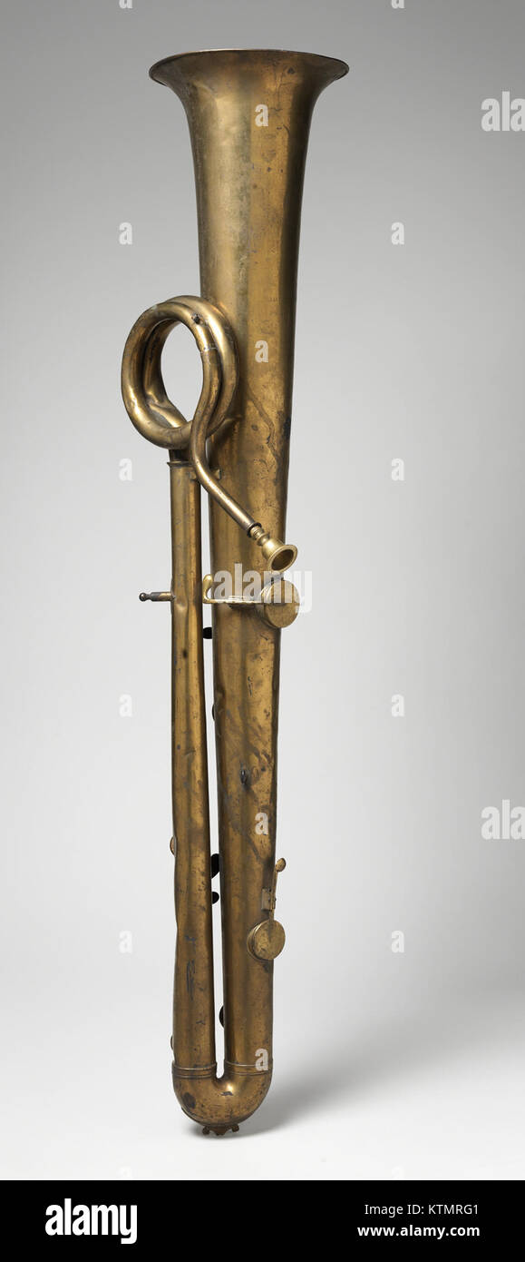 The Bass Ophicleide, a brass wind instrument, is displayed in the ...