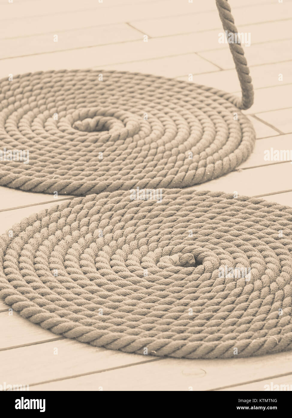 Old nautical objects concept. Circle rounded antique chest rope coil on ...