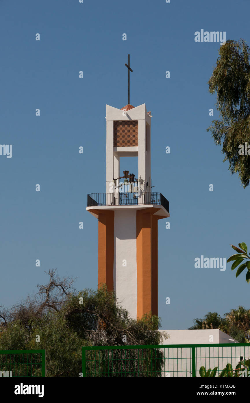 The bell tower of the Iglesia de la PurÃ­sima in Calahonda, Andalusia ...