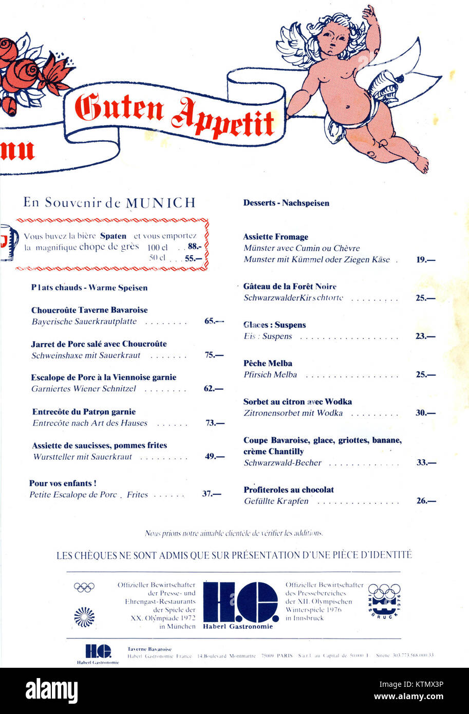 The 'Carte de la Taverne Bavaroise' is a menu card from a Bavarian ...