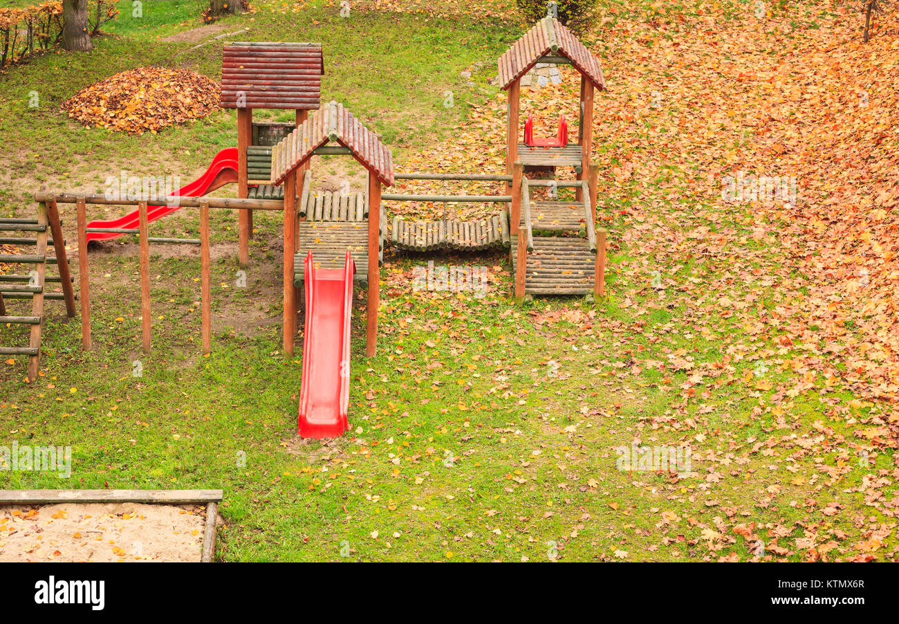 Empty playground playpark in fall autumn season. Tranquil outdoor scene ...