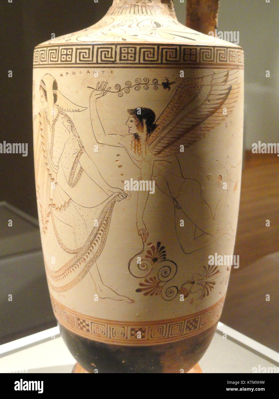 This image shows the Atalanta Lekythos, a ceramic vessel from ancient ...