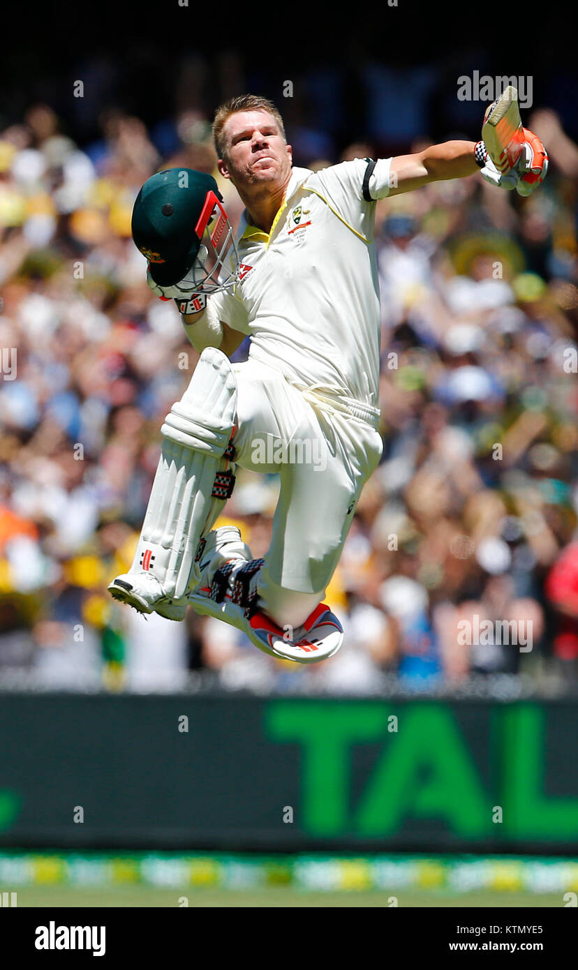 Australia's David Warner celebrates his century during day one of the ...