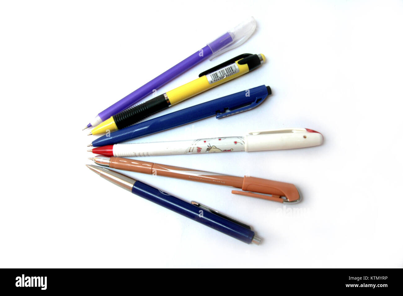 Array of ball pointed pens with different colours and designs Stock ...