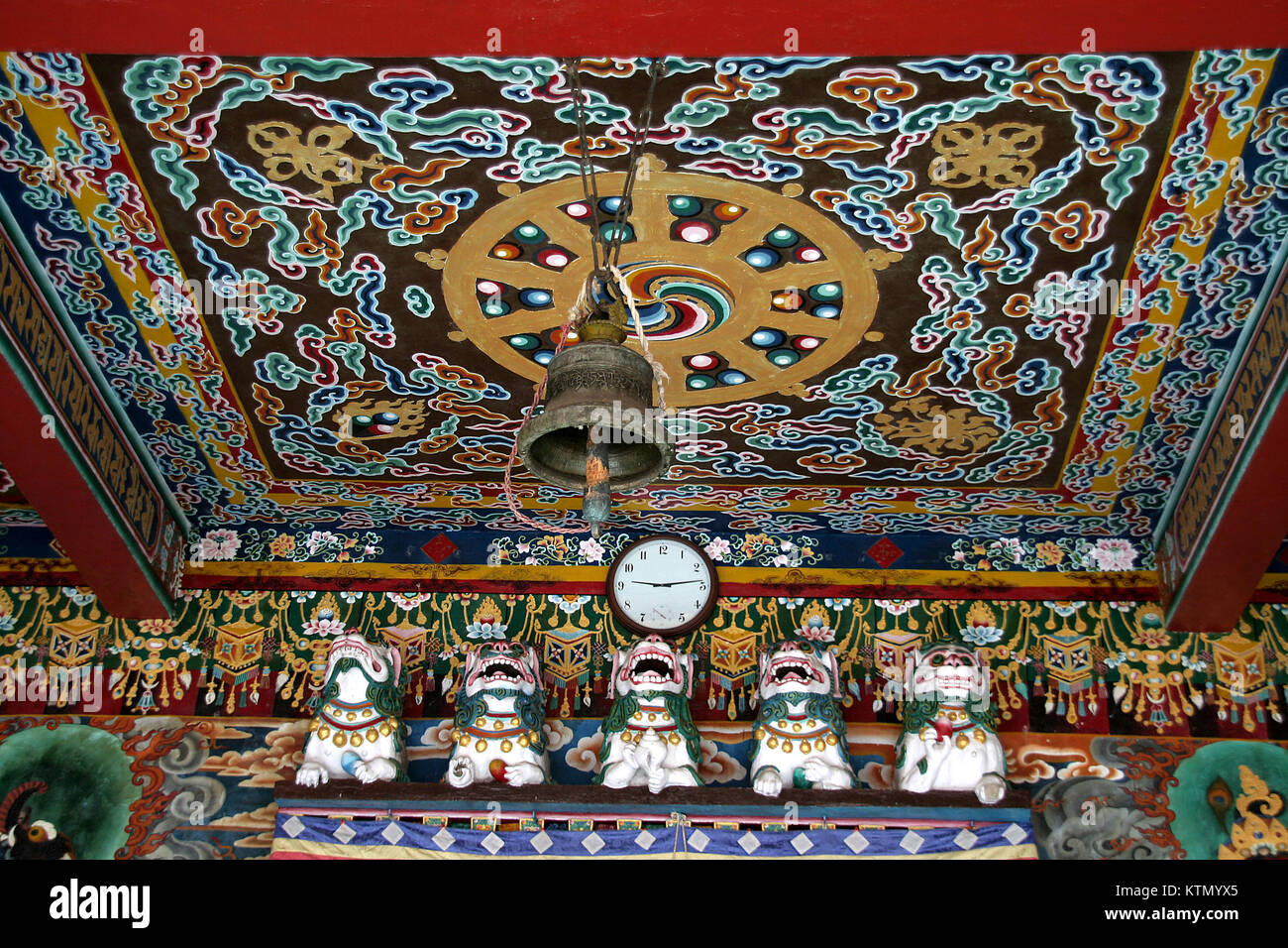 Decorative painting on ceiling of Rumtek Monastery, Gangtok, Sikkim ...