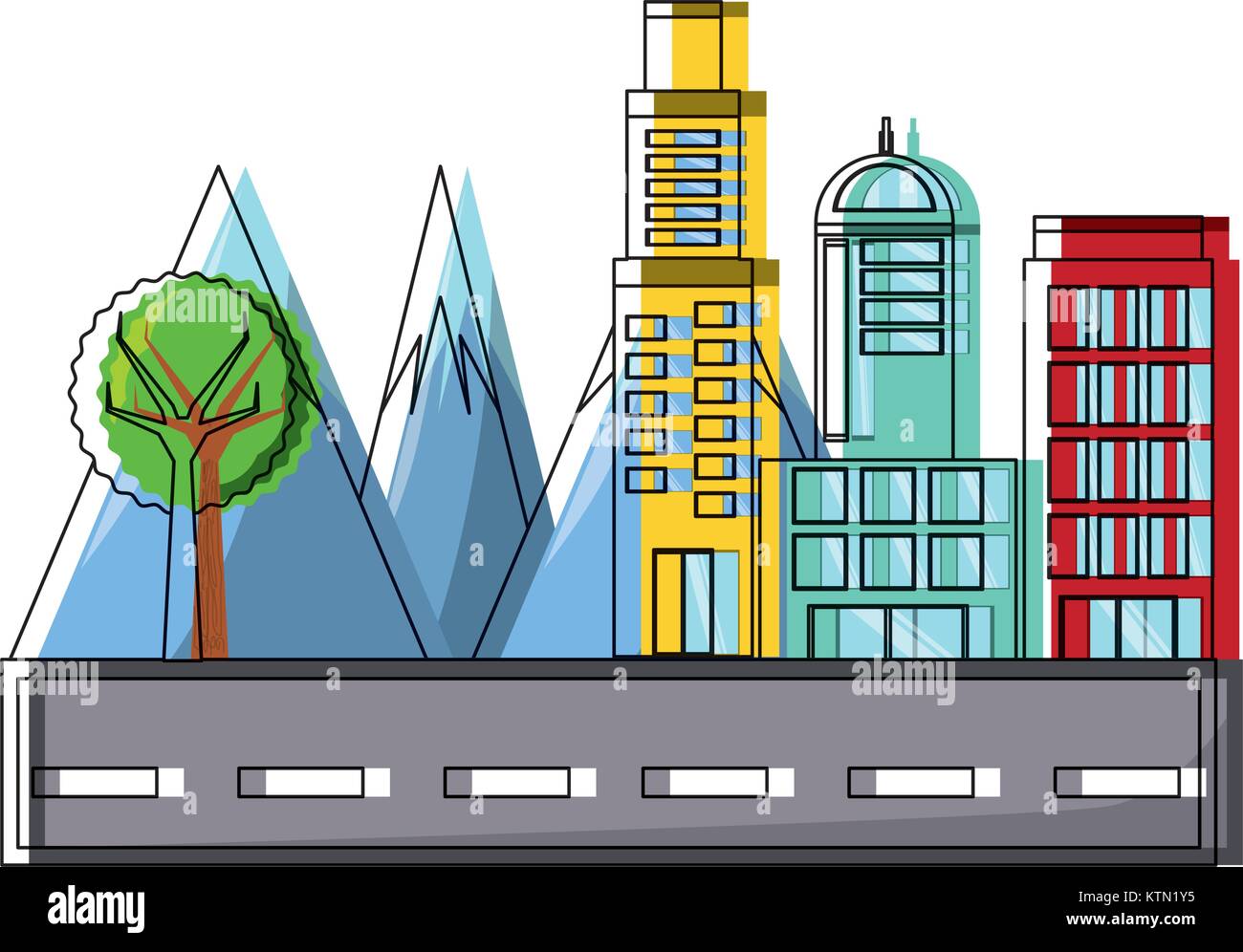 road with city buildings Stock Vector Image & Art - Alamy