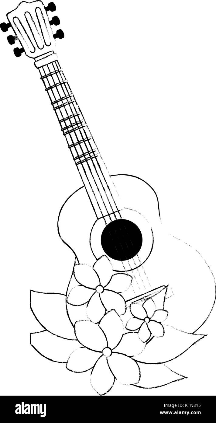 guitar instrument with flowers vector illustration design Stock Vector ...