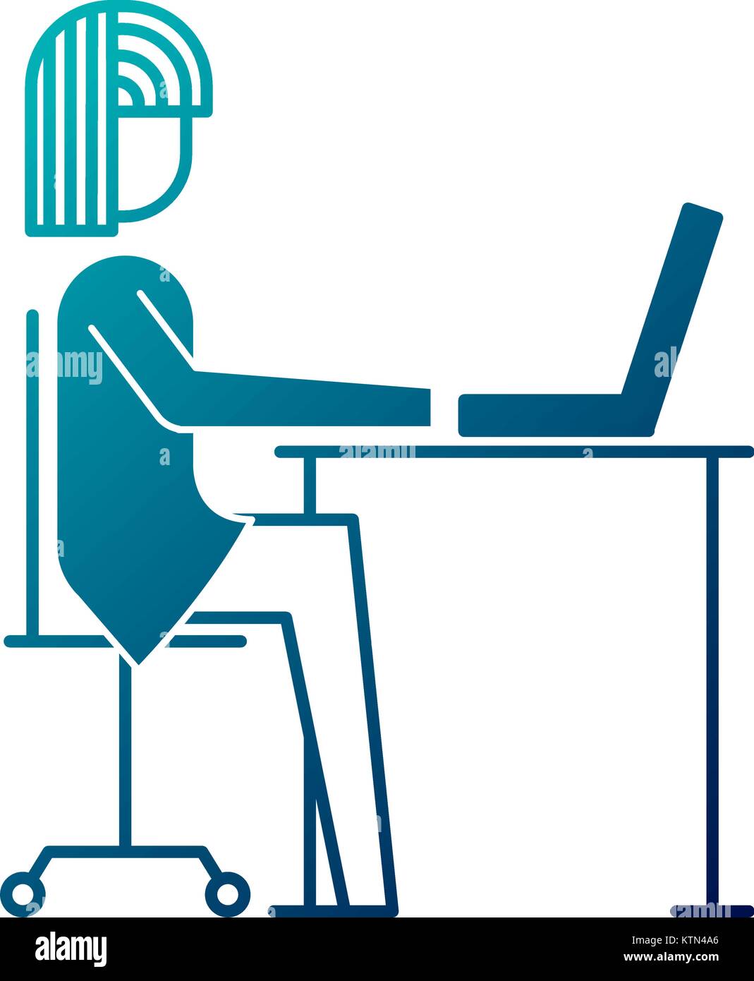 businessman with laptop and desk side view vector illustration Stock ...