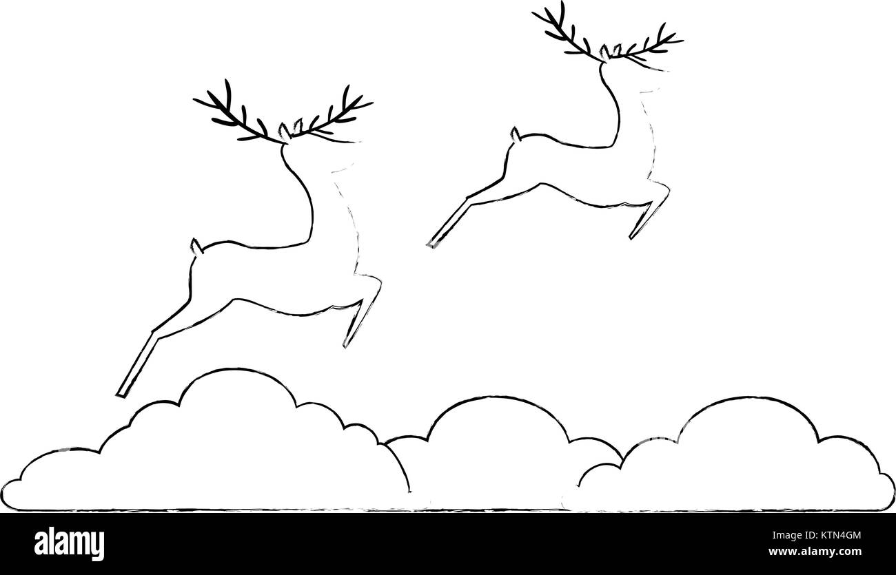 group of reindeer jumping scene vector illustration design Stock Vector ...