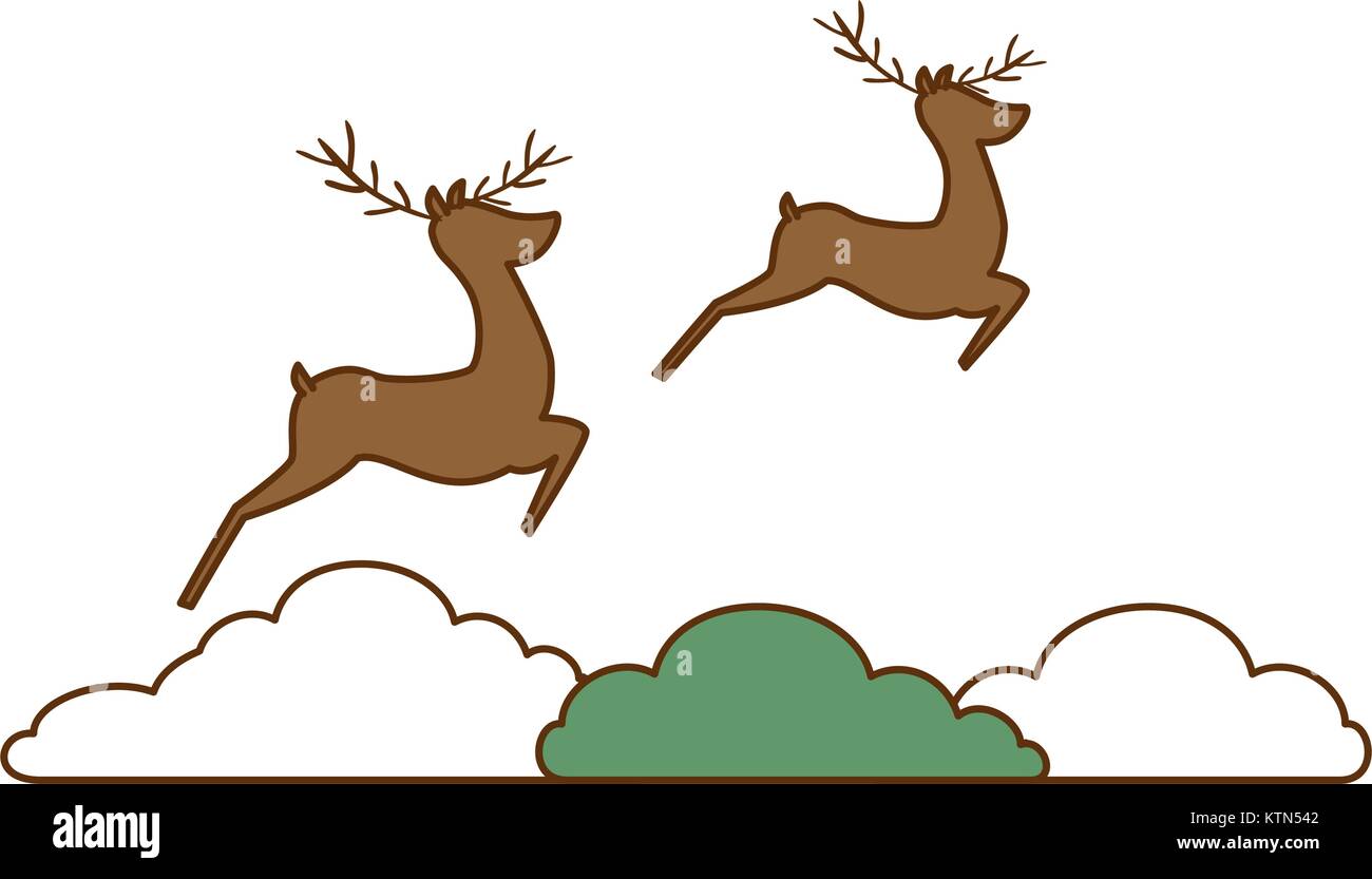 group of reindeer jumping scene vector illustration design Stock Vector ...