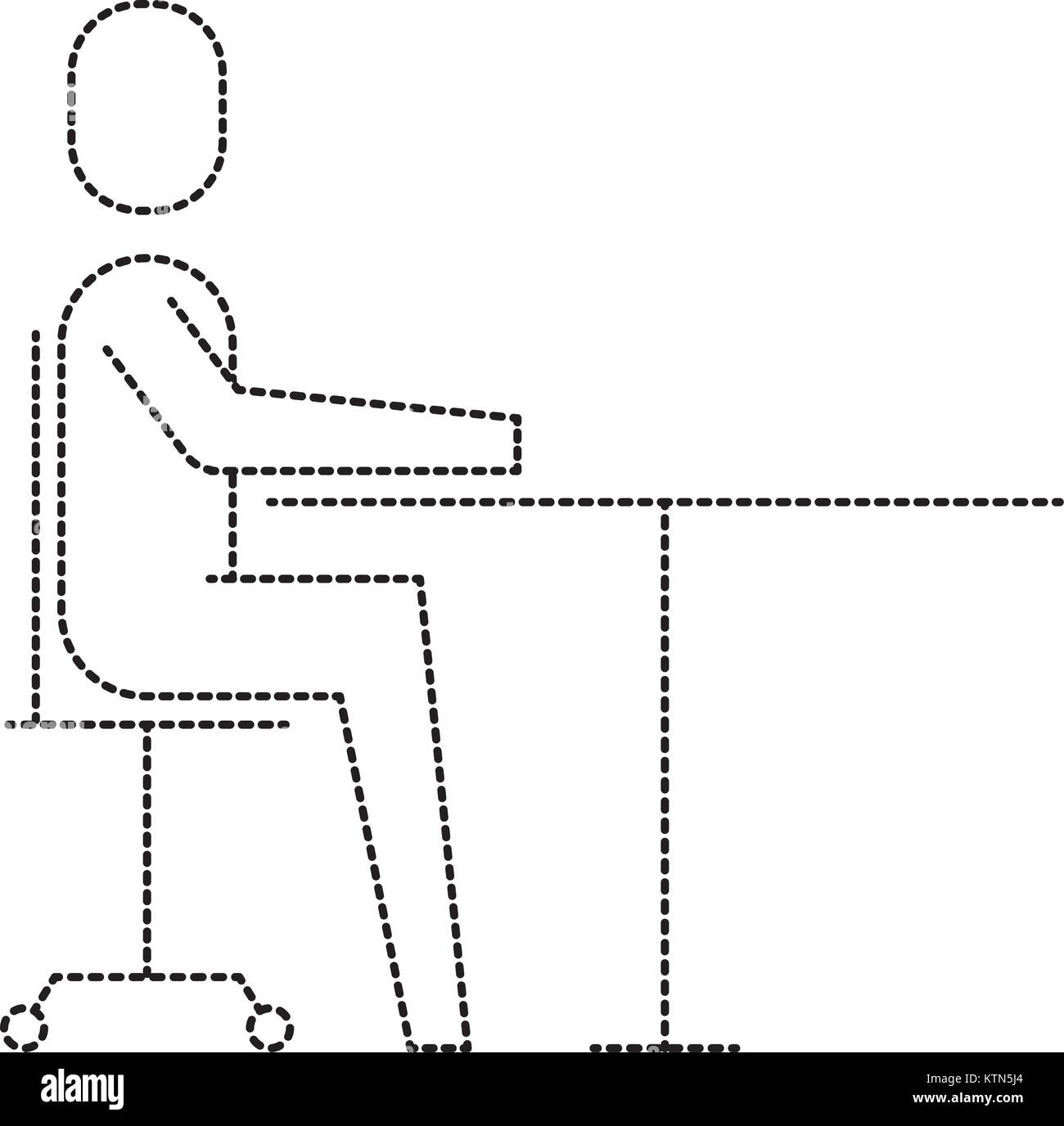 Cartoon businessman sitting work desk Black and White Stock Photos ...