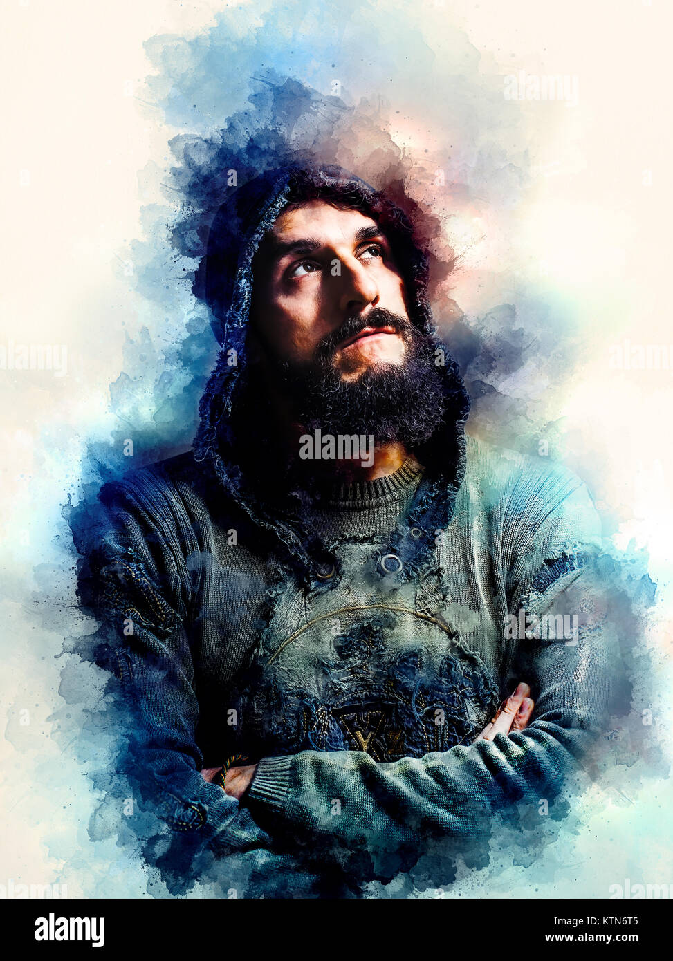 Handsome warrior thinking about his next adventure, abstract ...