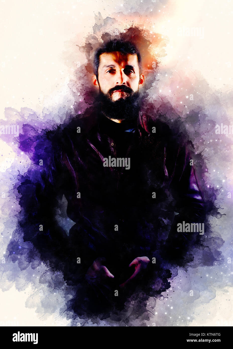 man with a beautiful beard and blur background with spots Stock Photo ...