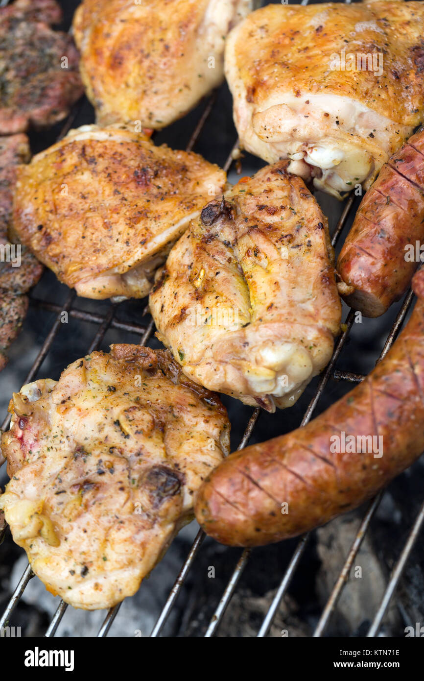 barbecue with delicious grilled meat on grill Stock Photo - Alamy
