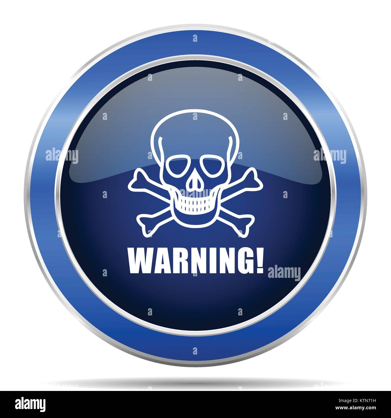 Warning skull vector icon. Modern design blue silver metallic glossy ...