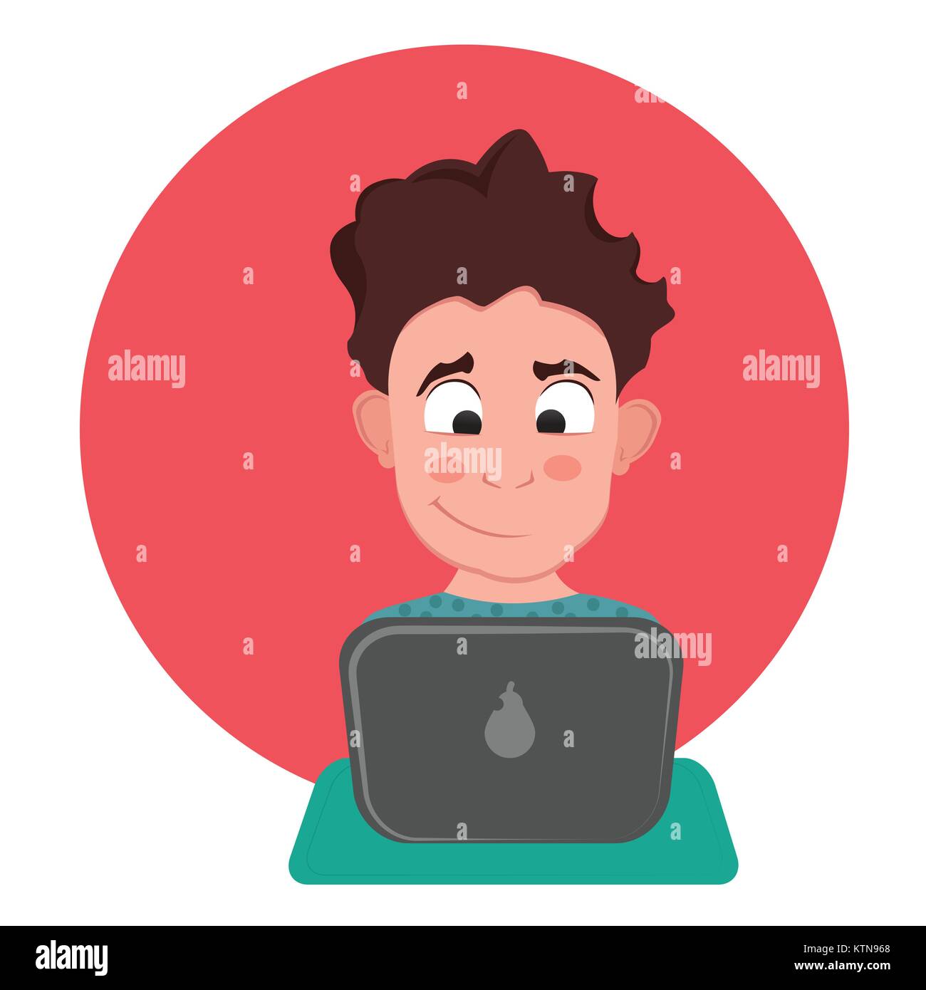 Young Programmer Man Character Coding On Notebook Or Having Romantic Chart In Internet With