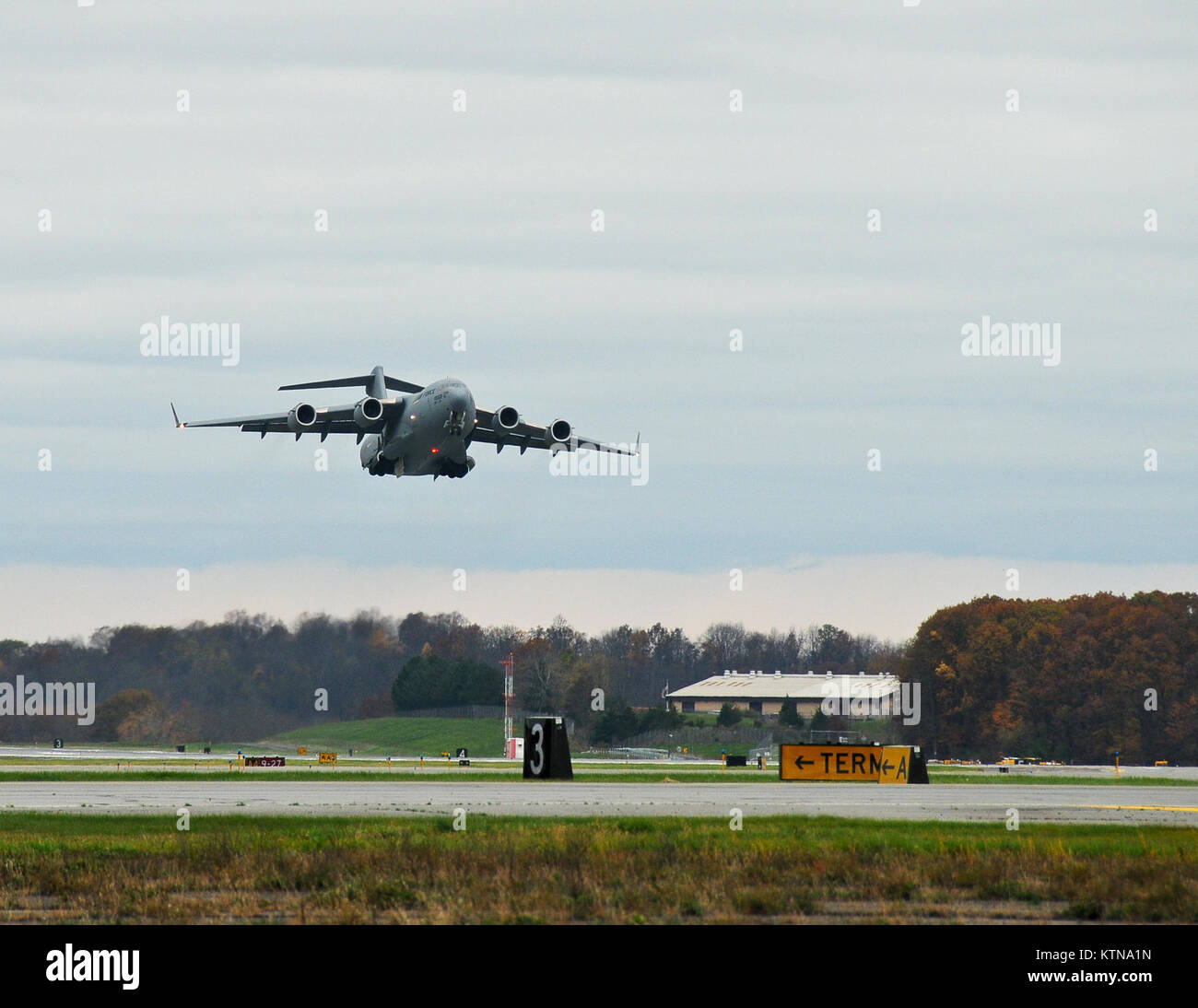 STEWART ANGB, Newburgh, NY --A C-17 Globemaster III takes to the sky as ...