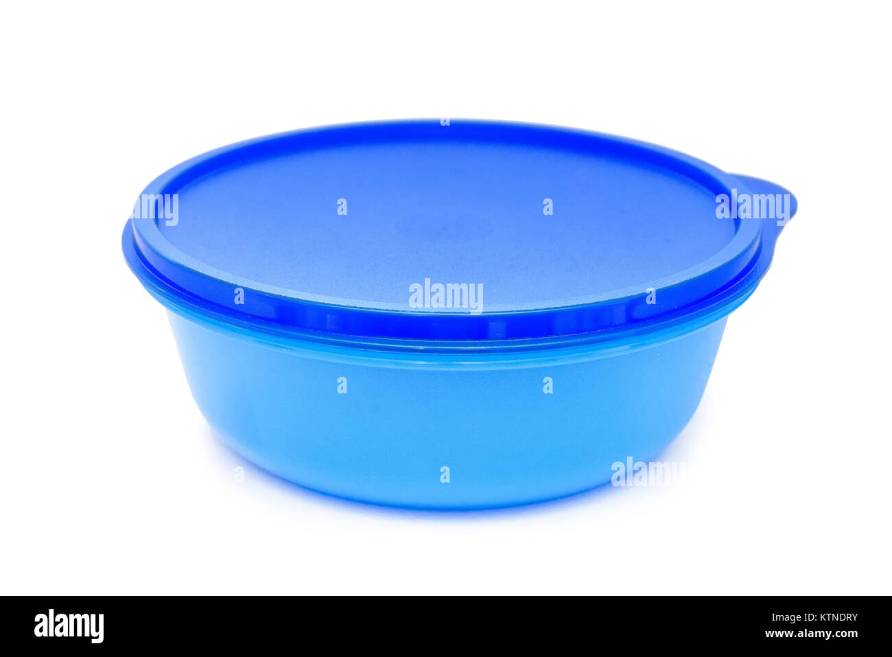 Close up transparent plastic blue food container with lid isolated on ...