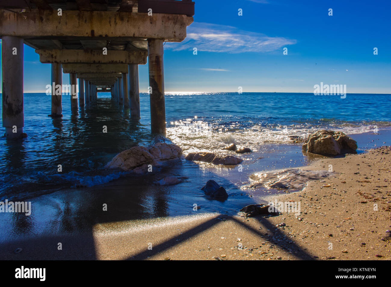 Pier. Wooden pier in Marbella. Malaga province, Costa del Sol ...