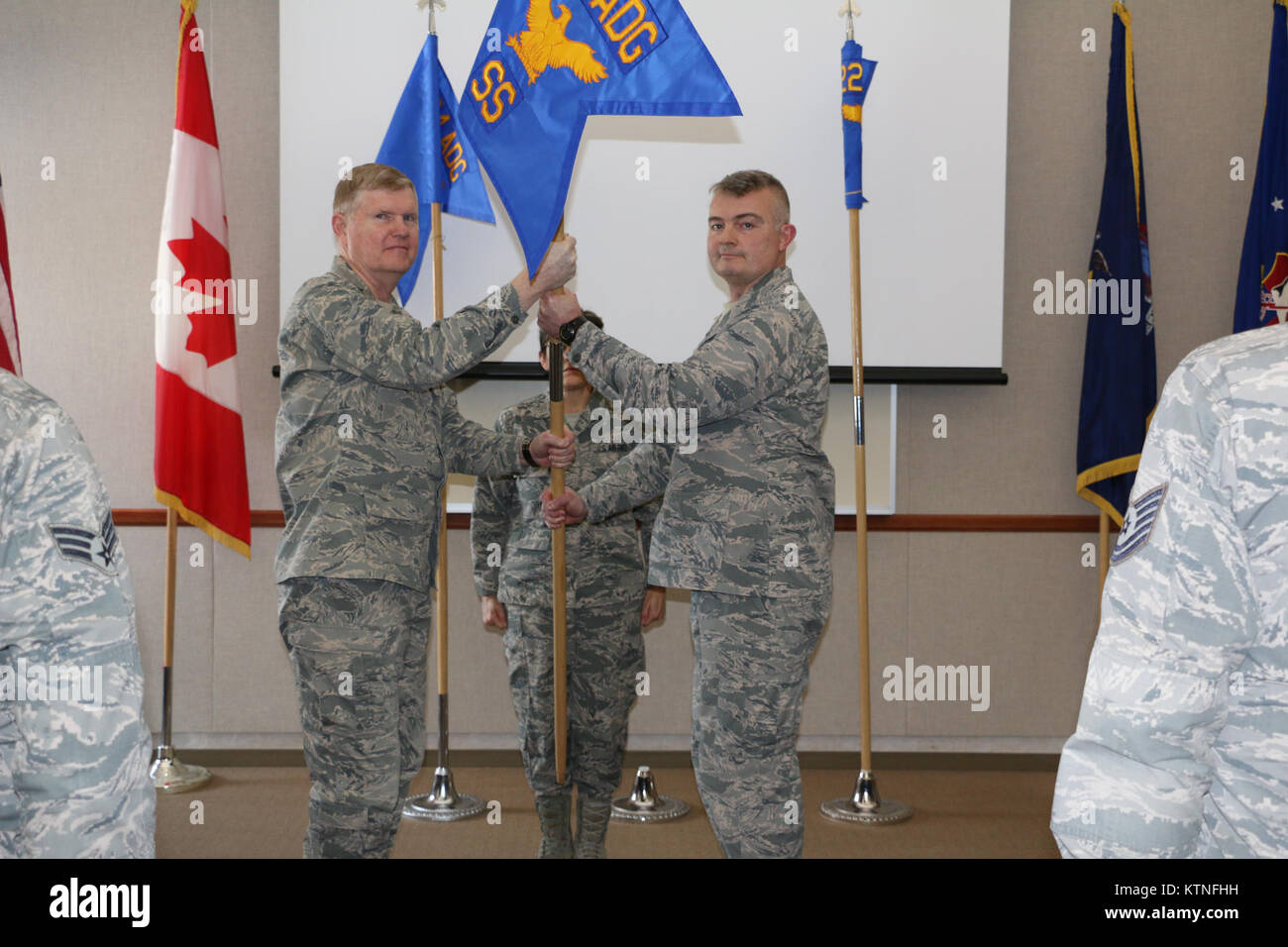 Maj. Gen. Verle Johnston hands the guidon to Col. Emil Filkorn during ...