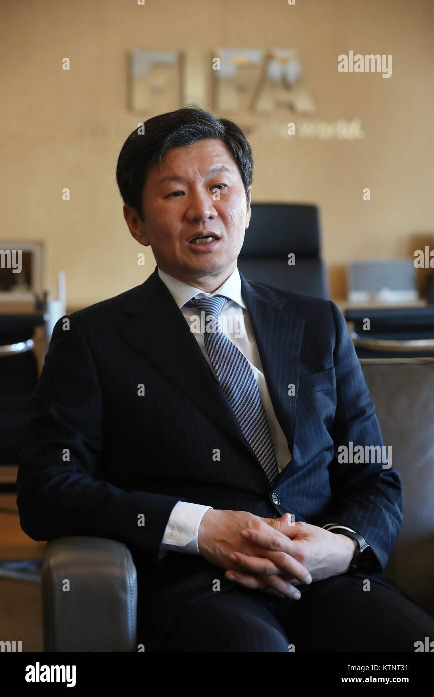 28th Dec, 2017. KFA chief Chung Mong-gyu, head of the Korea Football Association (KFA), speaks ...