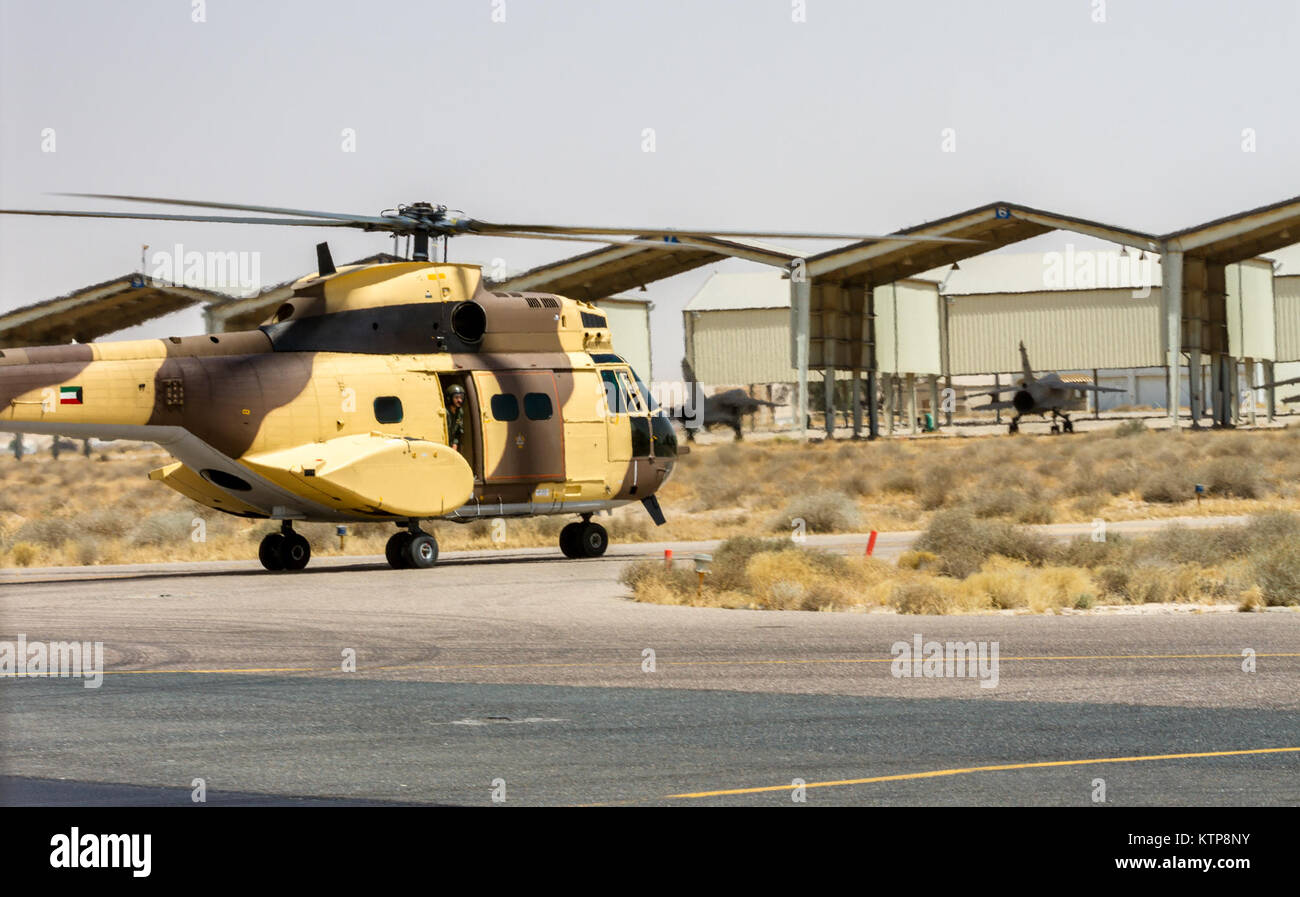 A Kuwaiti Air Force SA 330 Puma helicopter lands after a personnel ...