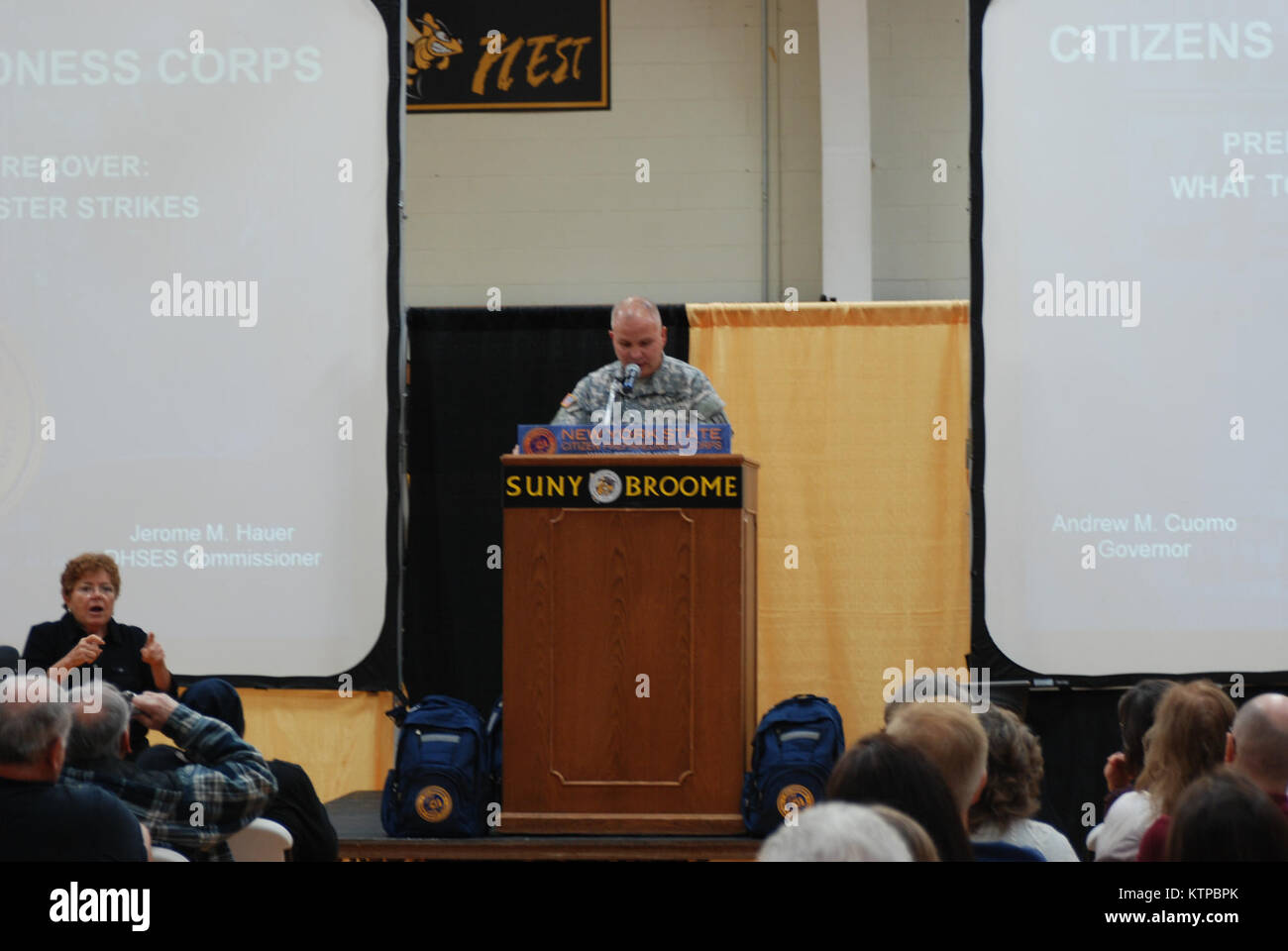 BINGHAMTON-- Brig. Gen. Raymond Shields speaks to local residents ...