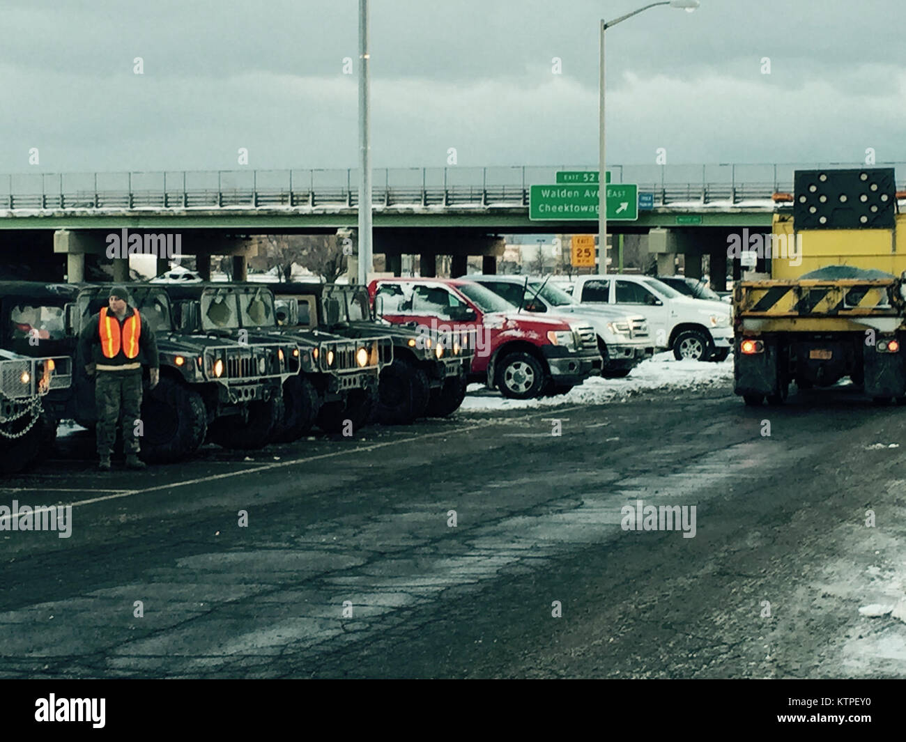 New York Army National Guard vehicles lined up ready to go on a traffic ...