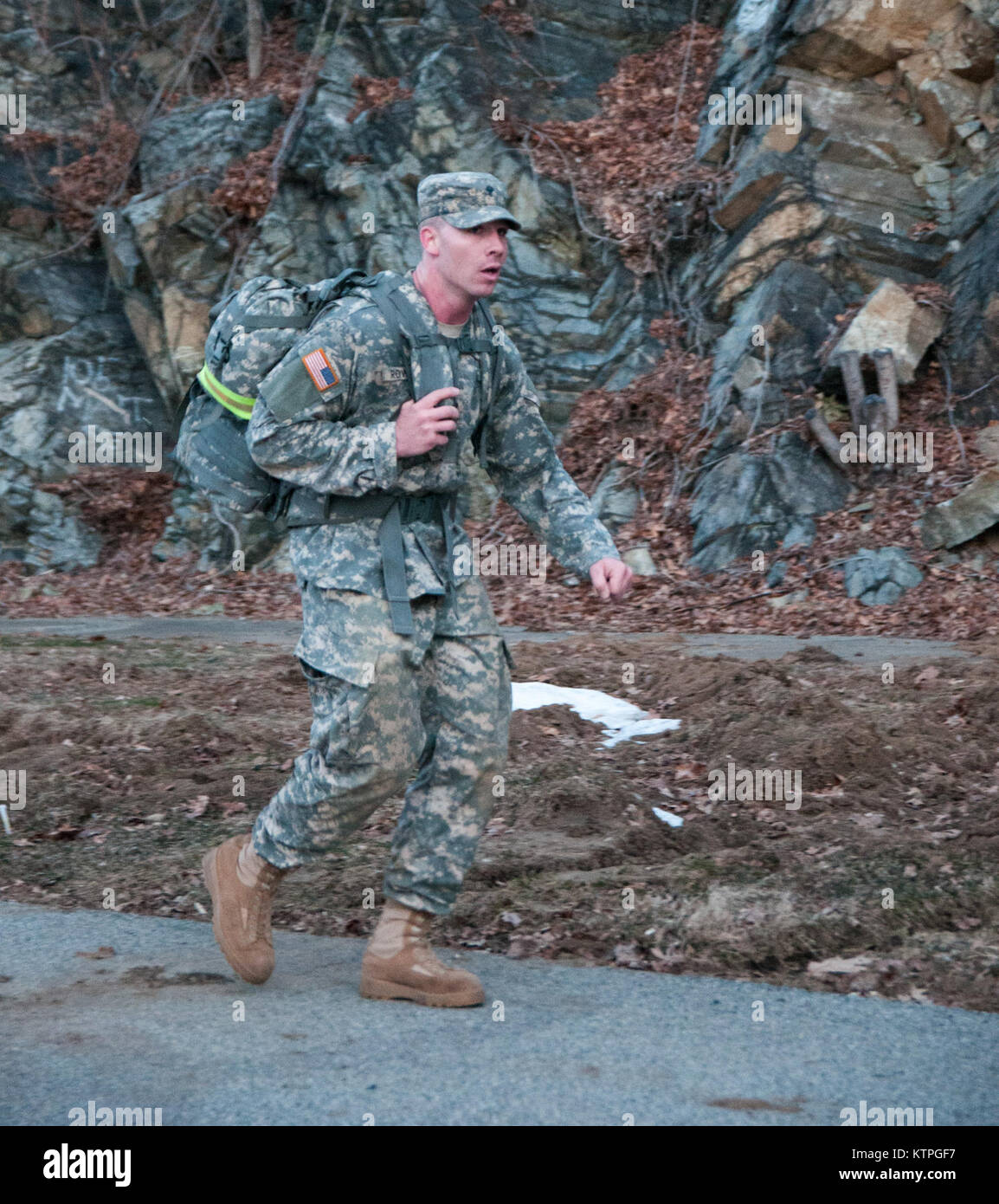 Spc. Michael Rowland competes in the ruck march event of the New York ...