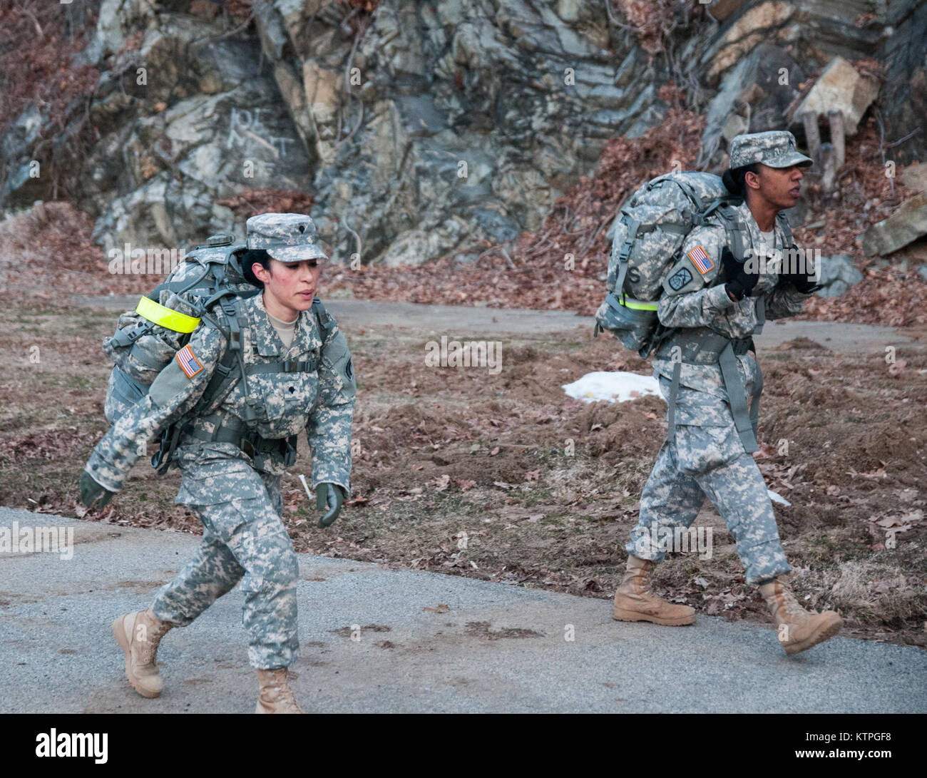 Spc. Elizabeth Ramirez and Sgt. Laila Barnes compete in the ruck march ...