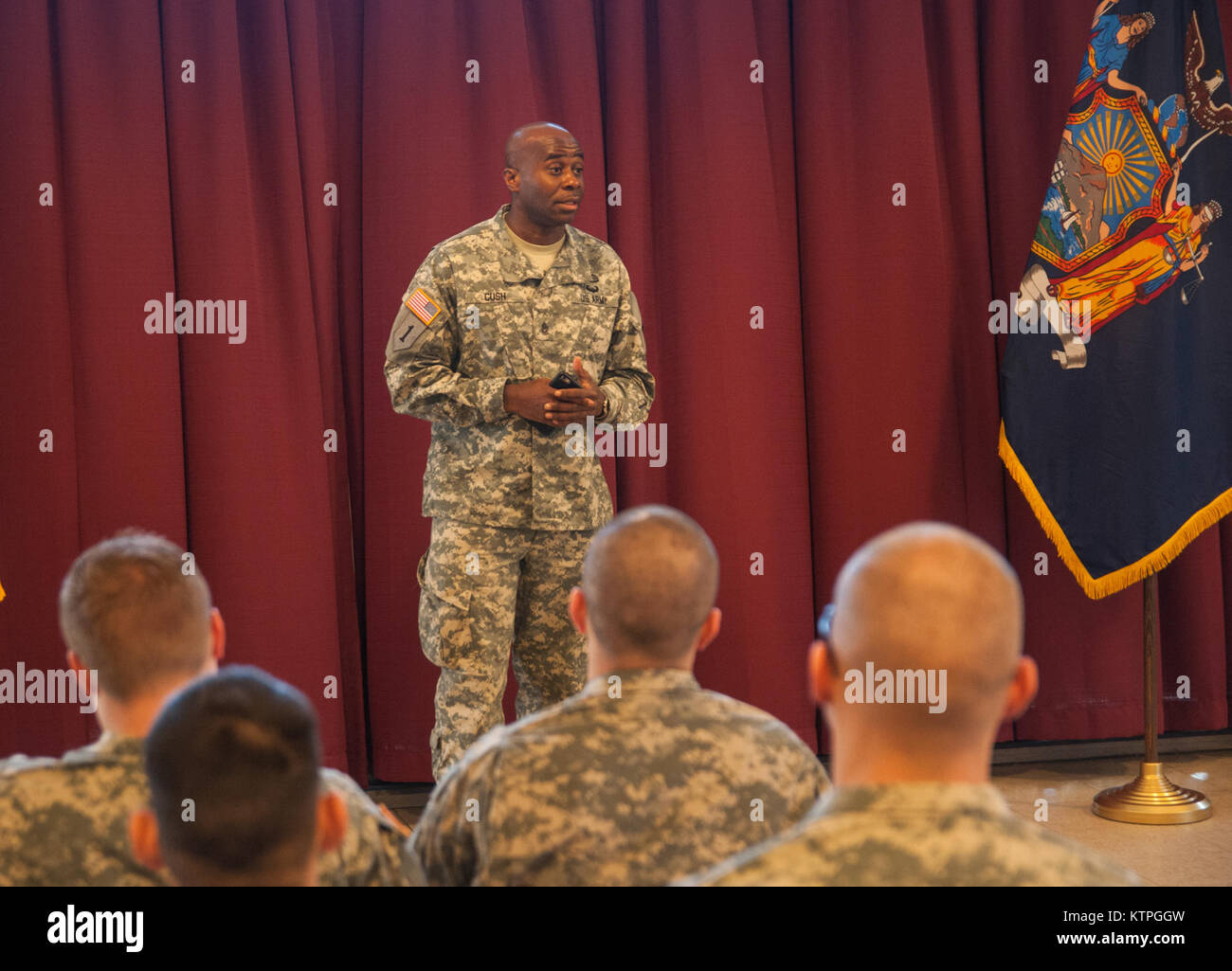 Command Sgt. Maj. Corey Cush, the Command Sgt. Maj.of the 53rd Troop Command, conducts an after ...