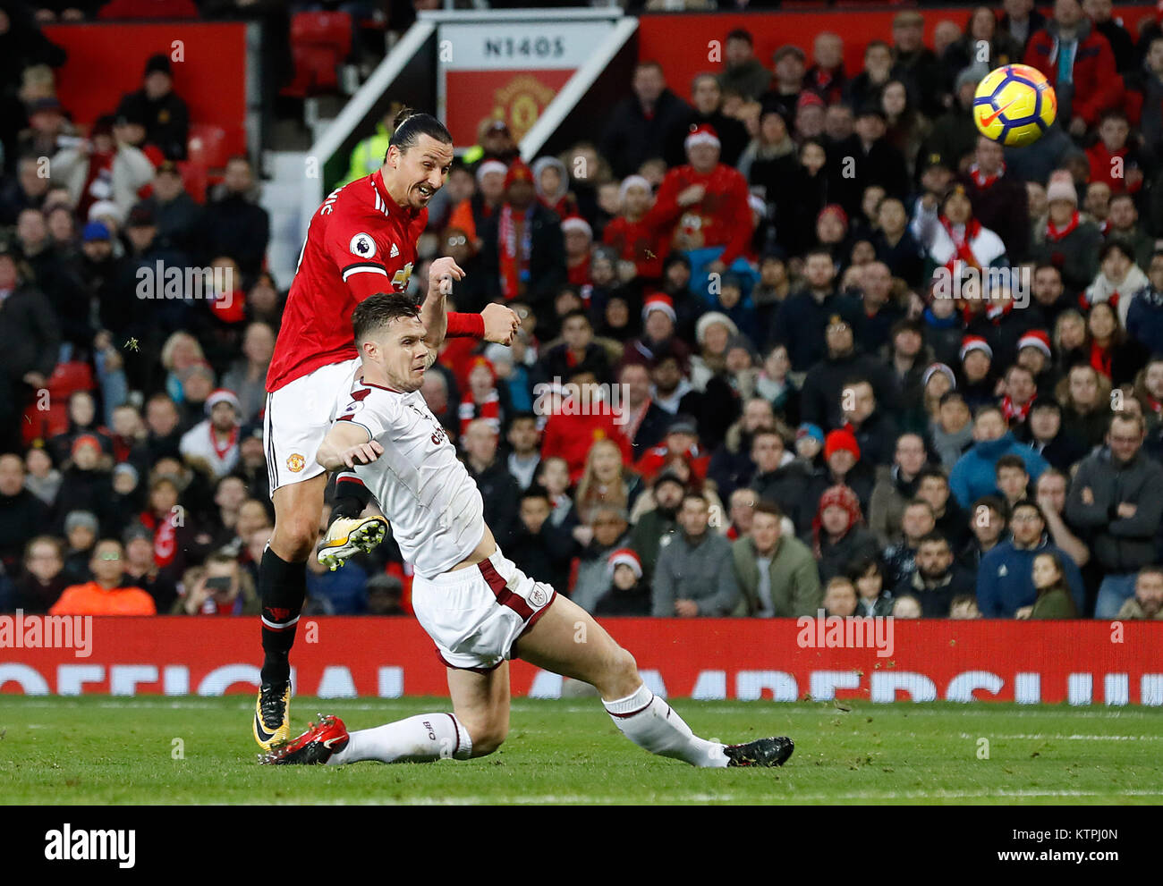 Manchester United's Zlatan Ibrahimovic has a shot on goal blocked ...