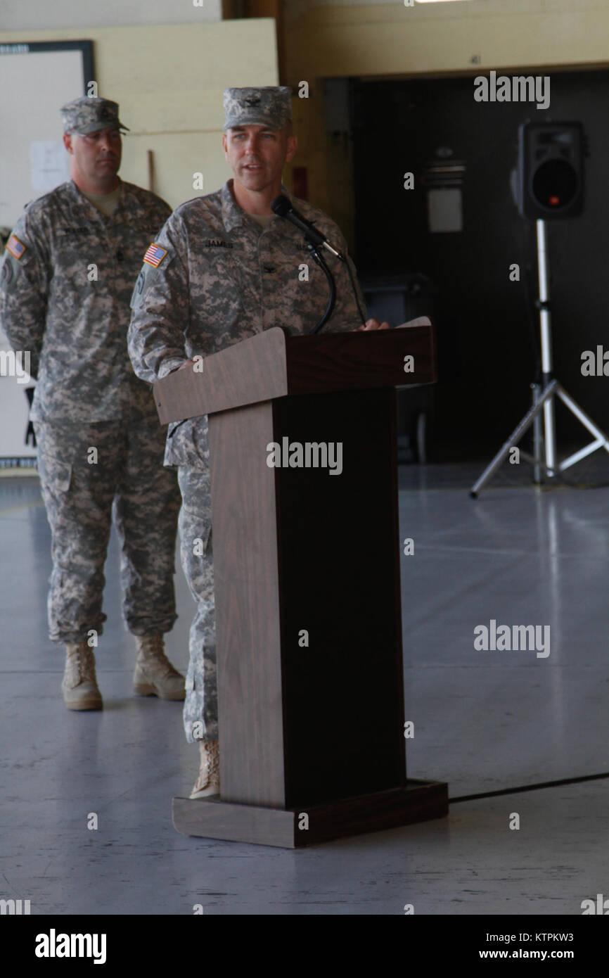 Col. Jack James, 42nd Combat Aviation Brigade commander, addresses ...