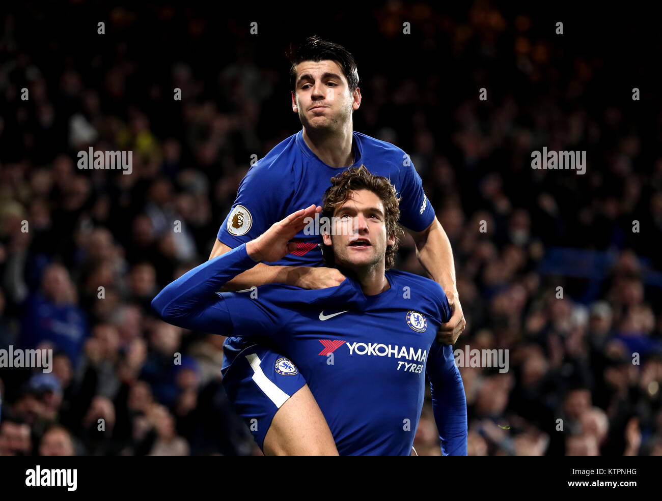 Chelsea's Marcos Alonso celebrates scoring his side's second goal of ...