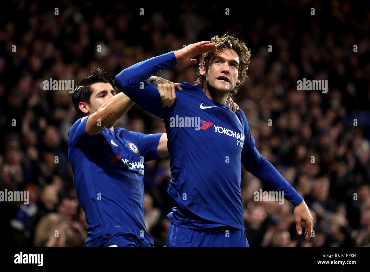 Chelsea's Marcos Alonso celebrates scoring his side's second goal of ...