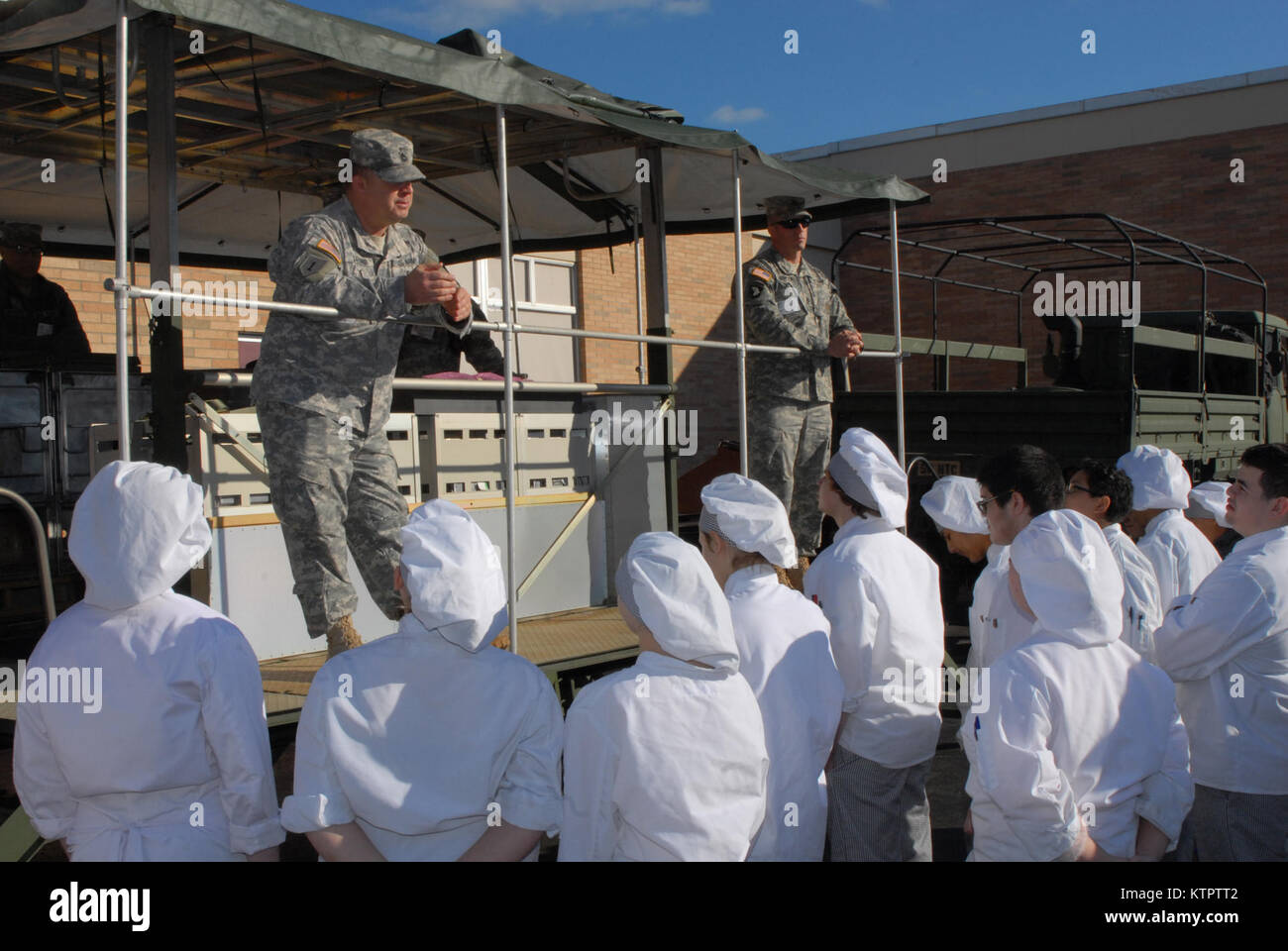 Speaking from an Army Mobile Kitchen Trailer (MKT), New York Army ...