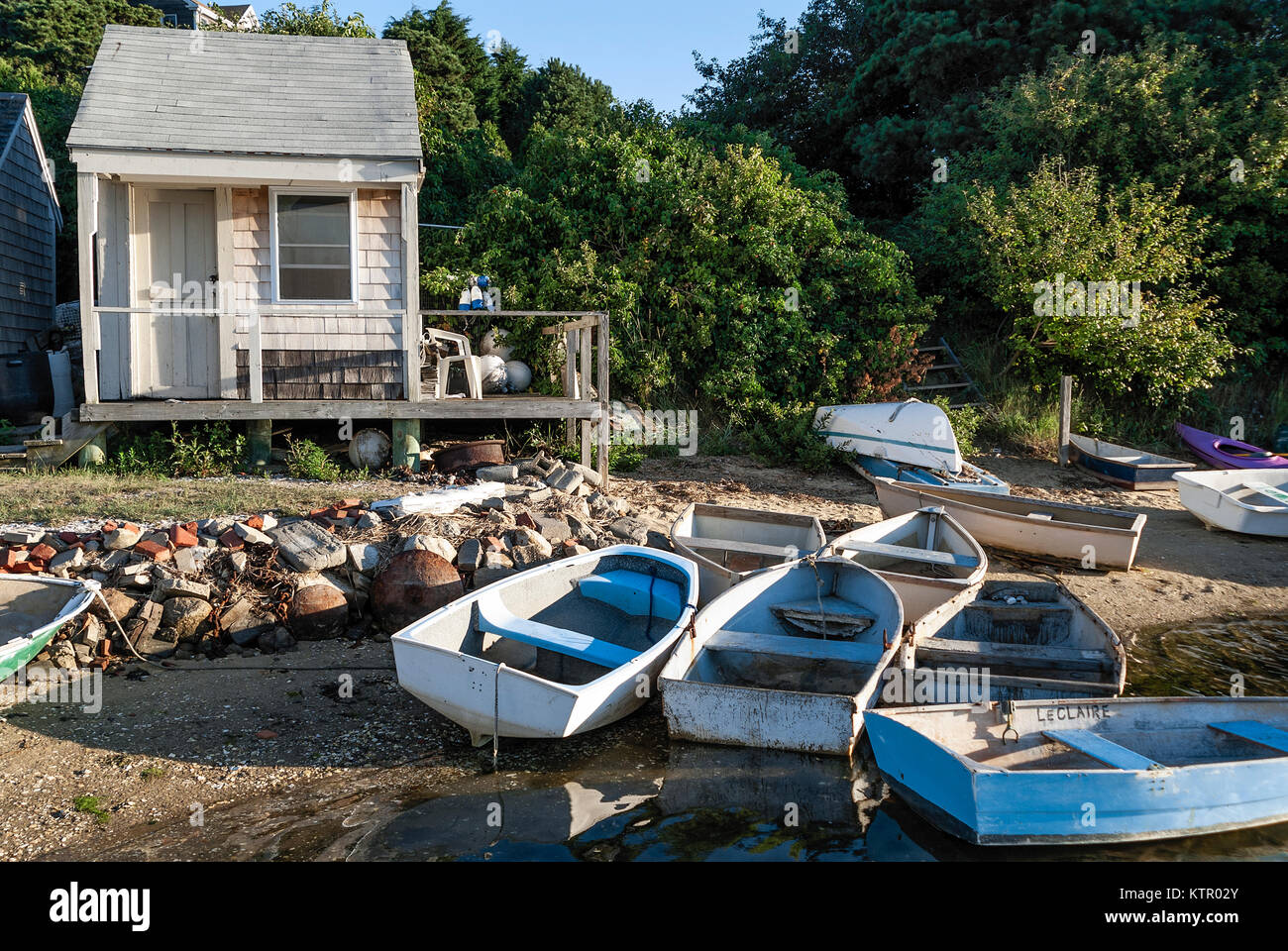 Rustic fishing shack and rowboats, Chatham, Cape Cod, Massachusetts ...