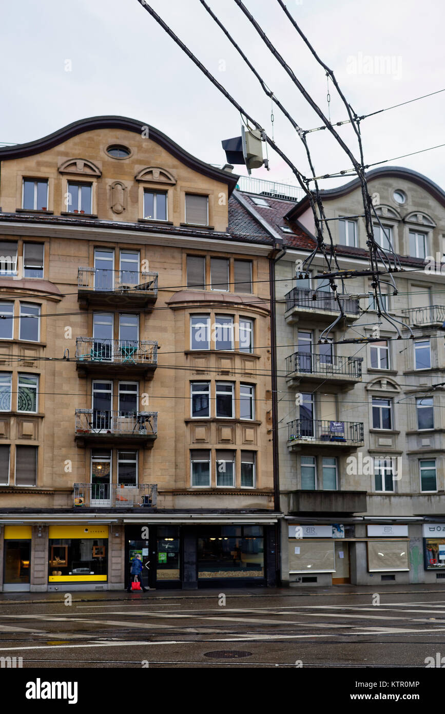 Swiss buildings, typical architecture in Zurich, Switzerland Stock ...