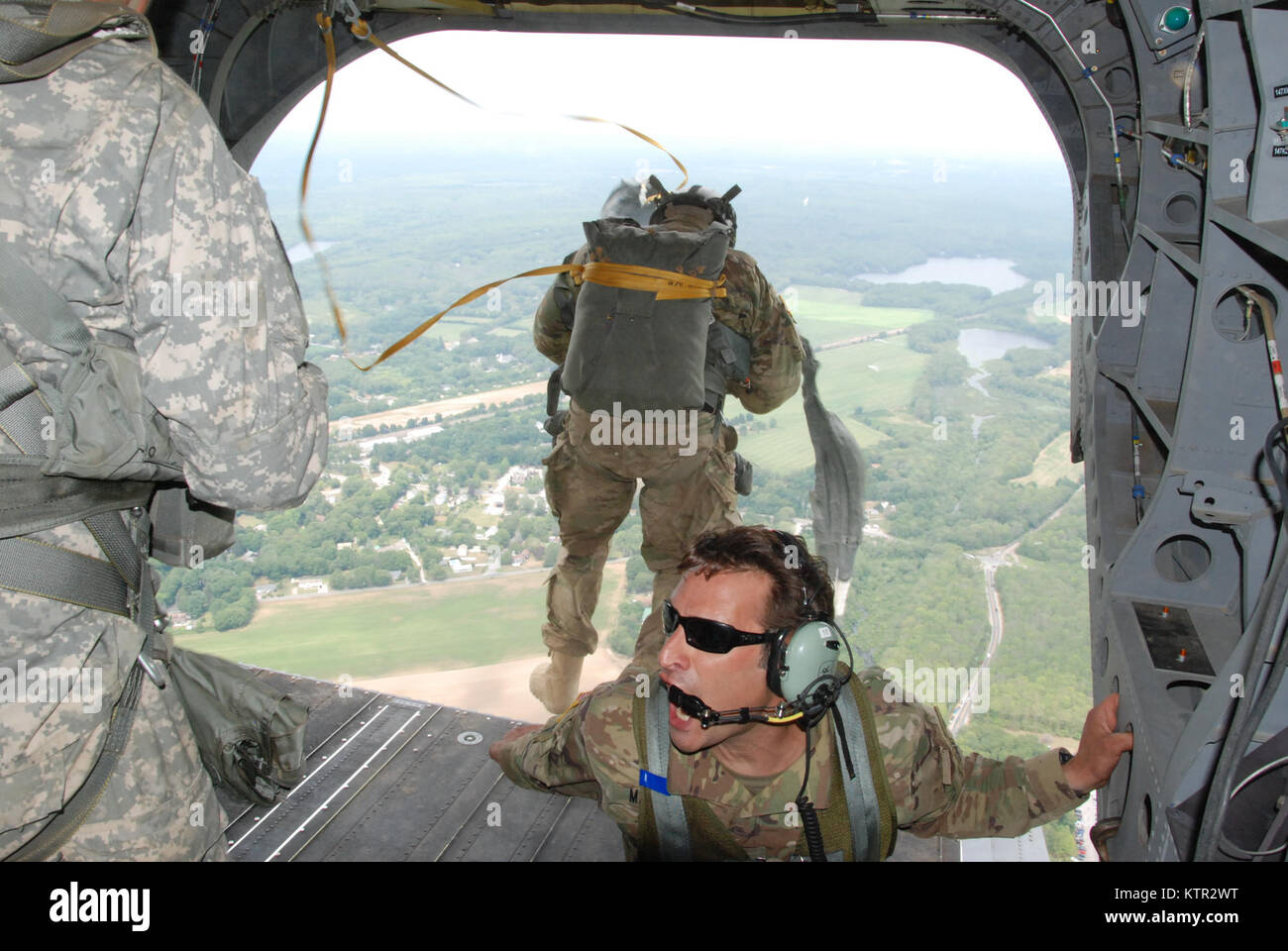 U.S. Army and Partner Nation Paratroopers jump from a CH-47 F Chinook ...