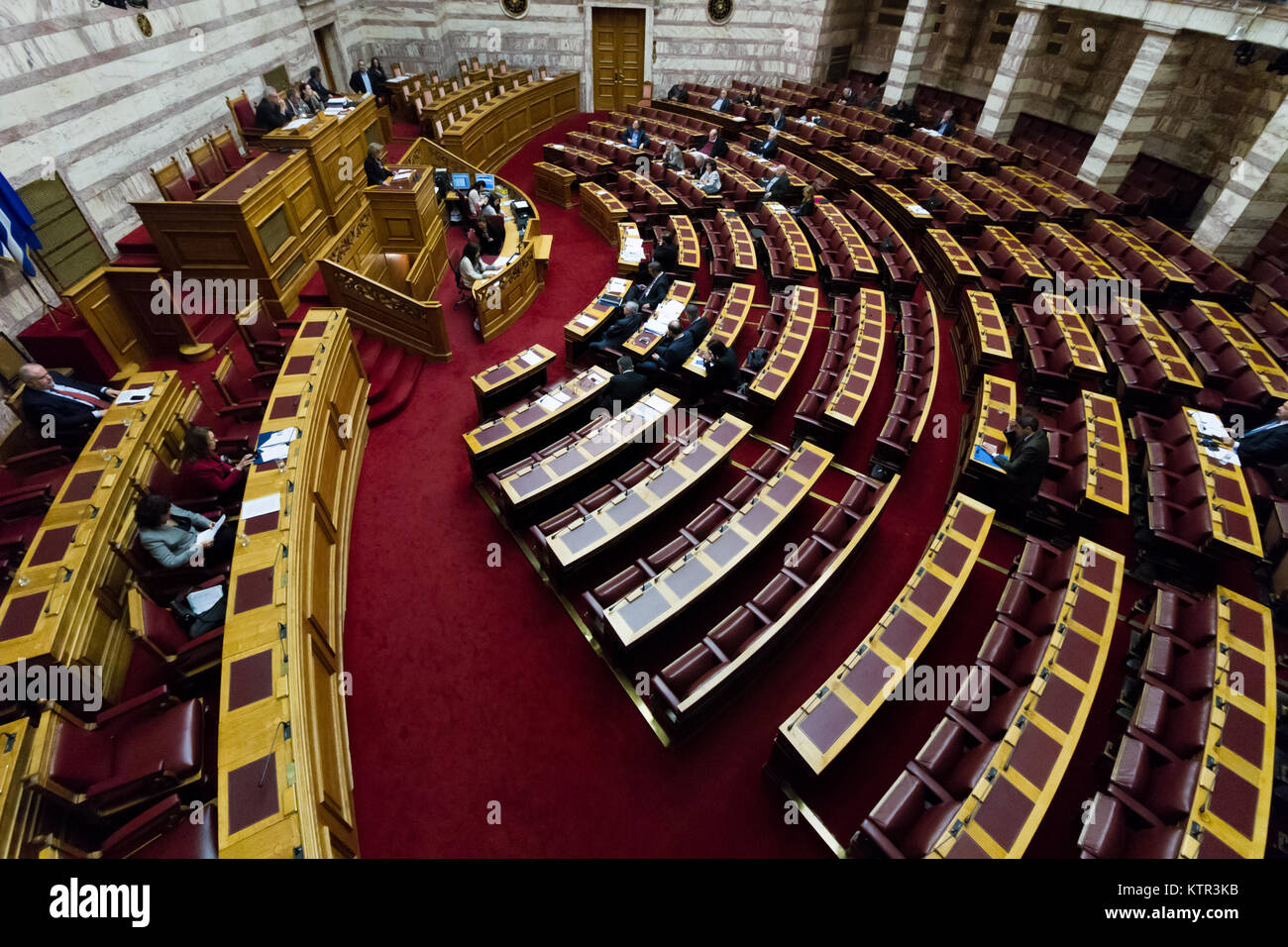 View of the plenary session room of the Greek Parliament, in Athens ...