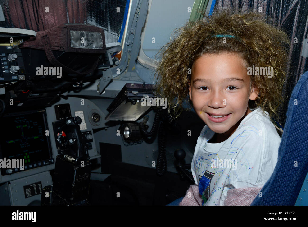 Una Freeman sits in the cockpit of a C-17 Globemaster III during Moose ...