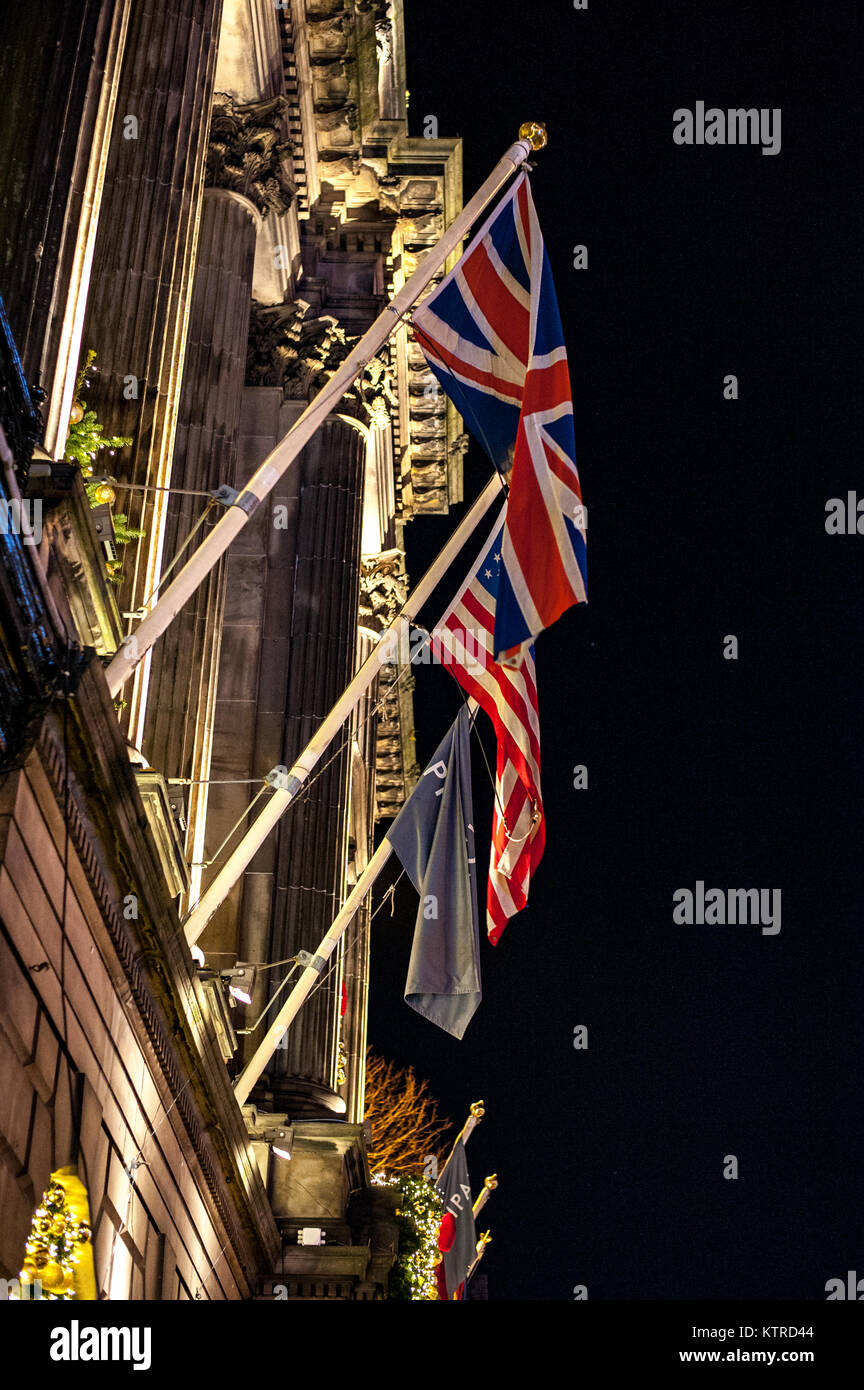 British and American flags on a night street Stock Photo - Alamy