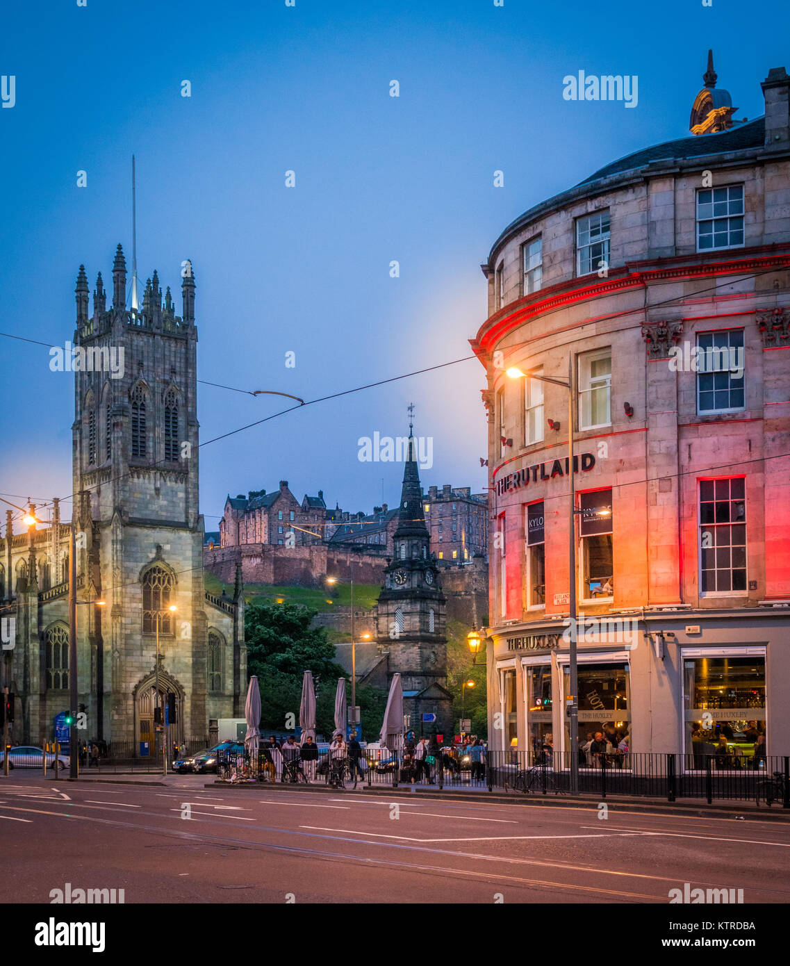 Scenic view in Lothian Road on a summer evening, with the Edinburgh ...