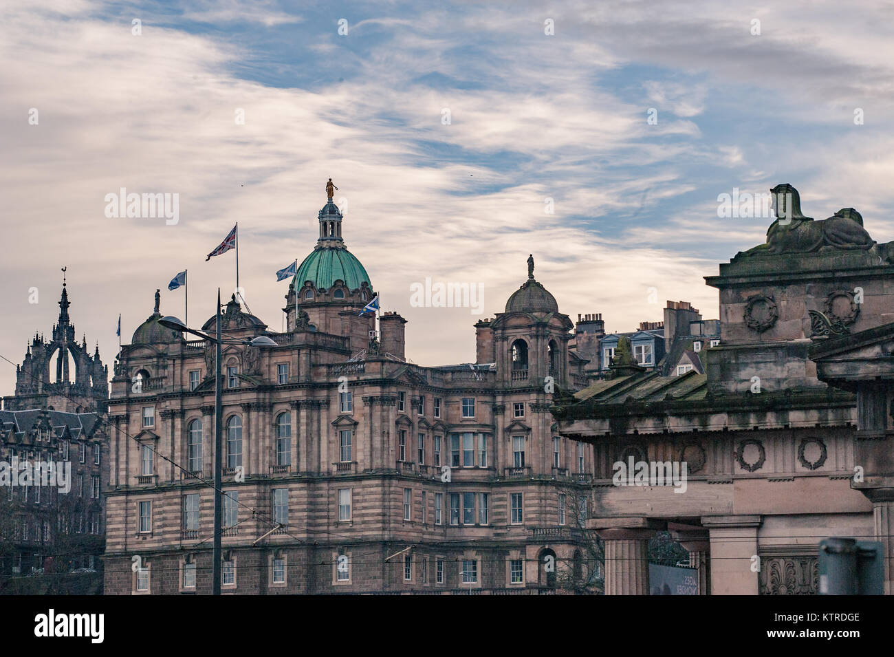 Architectural details of historical buildings in old part of Edinburgh ...